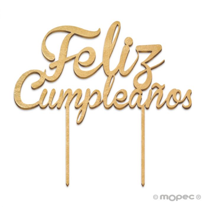 Cake topper dorado de madera Feliz Cumpleaños 13X21cm | Mopec | Mopec
